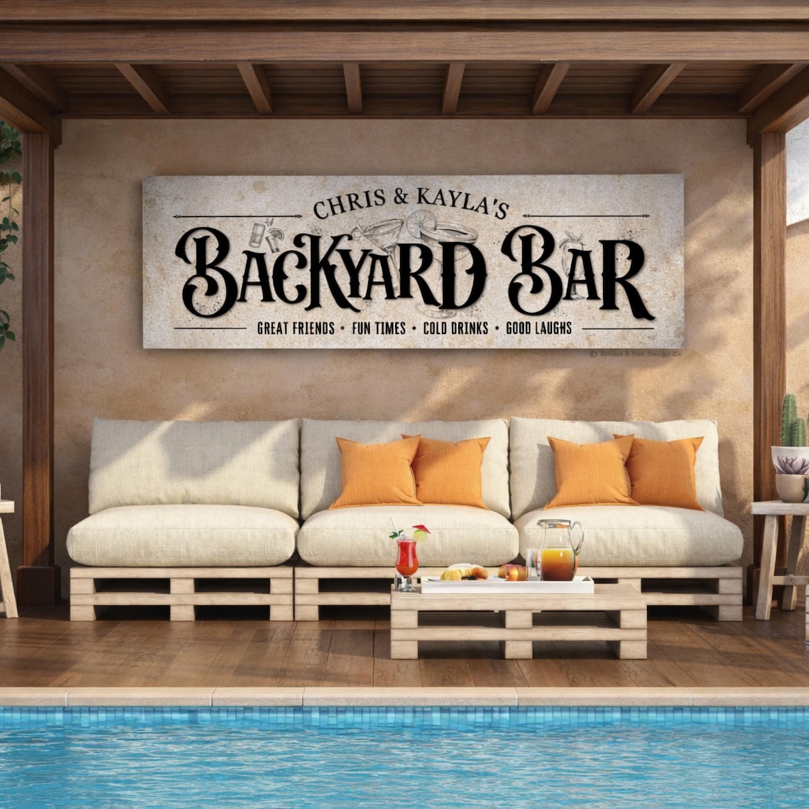 Backyard Bar Sign, Back Patio Wall Decor, Personalized Rustic Bar ...