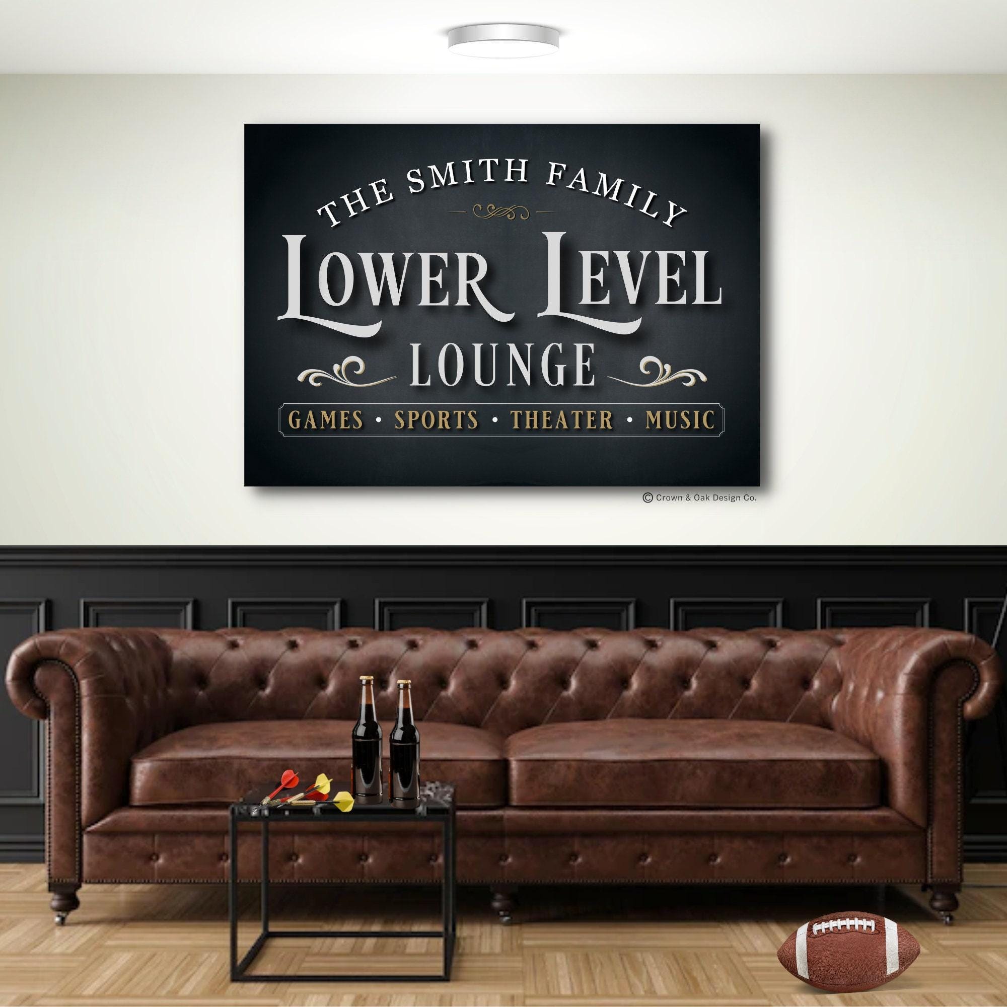 Lower Level Lounge Sign, Personalized Basement Bar Signs, Media Game ...