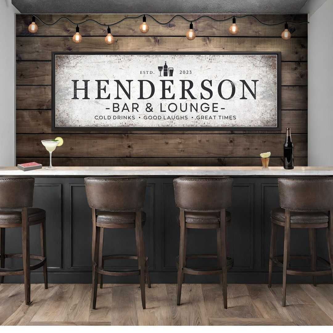 Rustic Bar Sign Personalized Home Bar and Lounge Name Sign Basement Bar ...