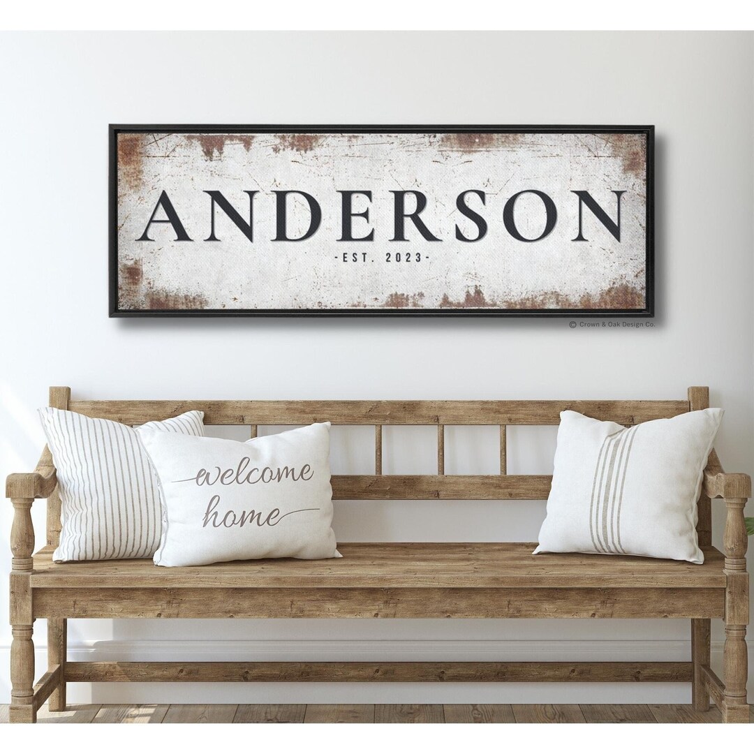 Rustic Last Name Sign Farmhouse Wall Decor Large Established Print for ...
