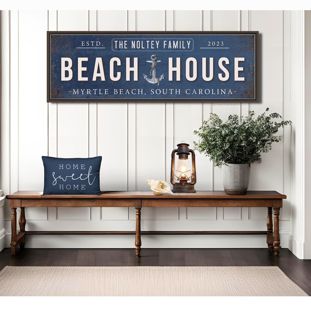 Beach House Sign Rustic Beach Home Sign Personalized Nautical Ocean ...
