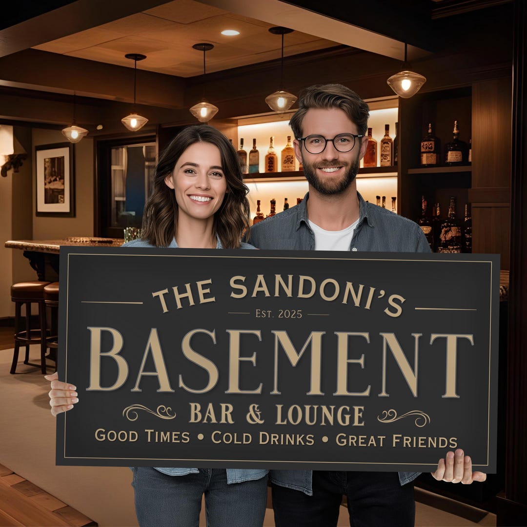 Basement Bar Sign, Lower Level Lounge Wall Decor, Personalized Home Bar ...