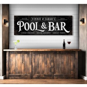 Pool & Bar Sign for Pool Patio Personalized Backyard Bar Sign Rustic ...
