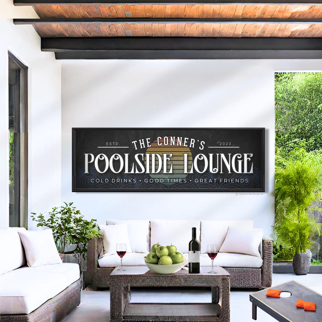 Poolside Lounge Sign Pool Patio Sign Back Deck Family Name Signs Retro ...