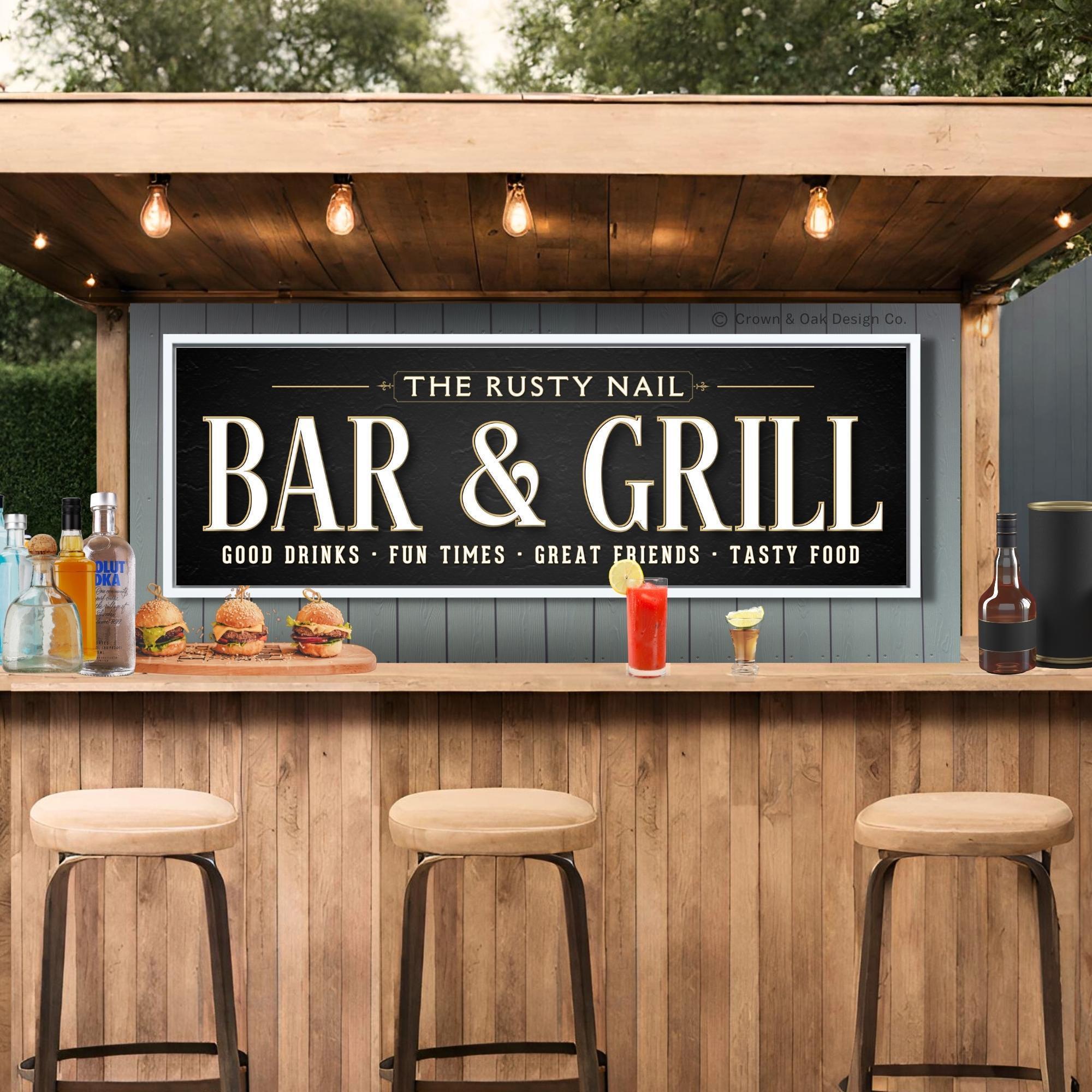 Bar & Grill Sign, Personalized Patio Wall Decor, Custom Grilling Signs ...