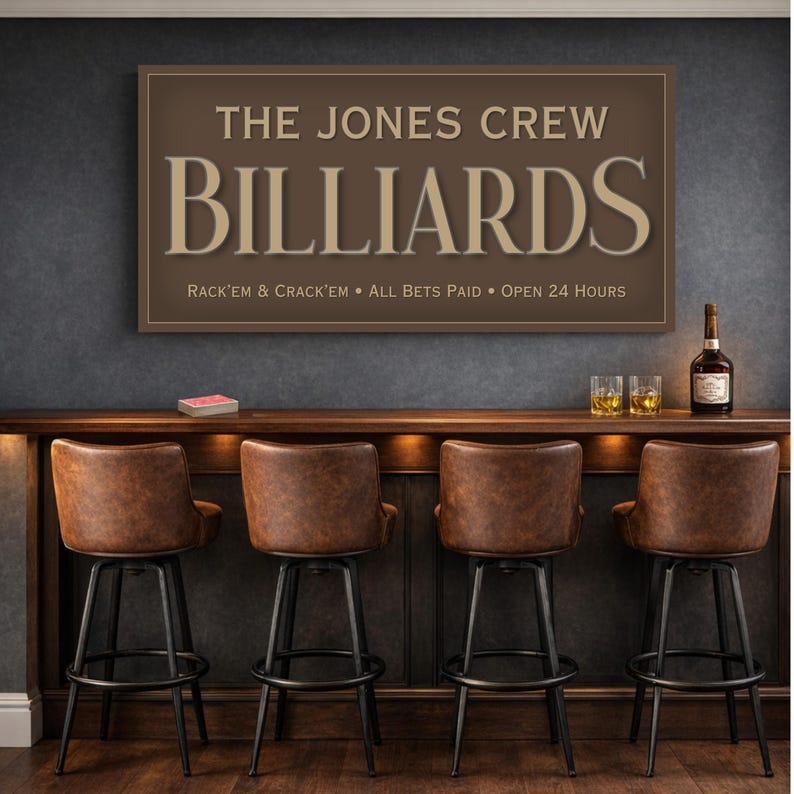 Billiards Sign, Custom Pool Hall Wall Decor, Personalized Game Room ...