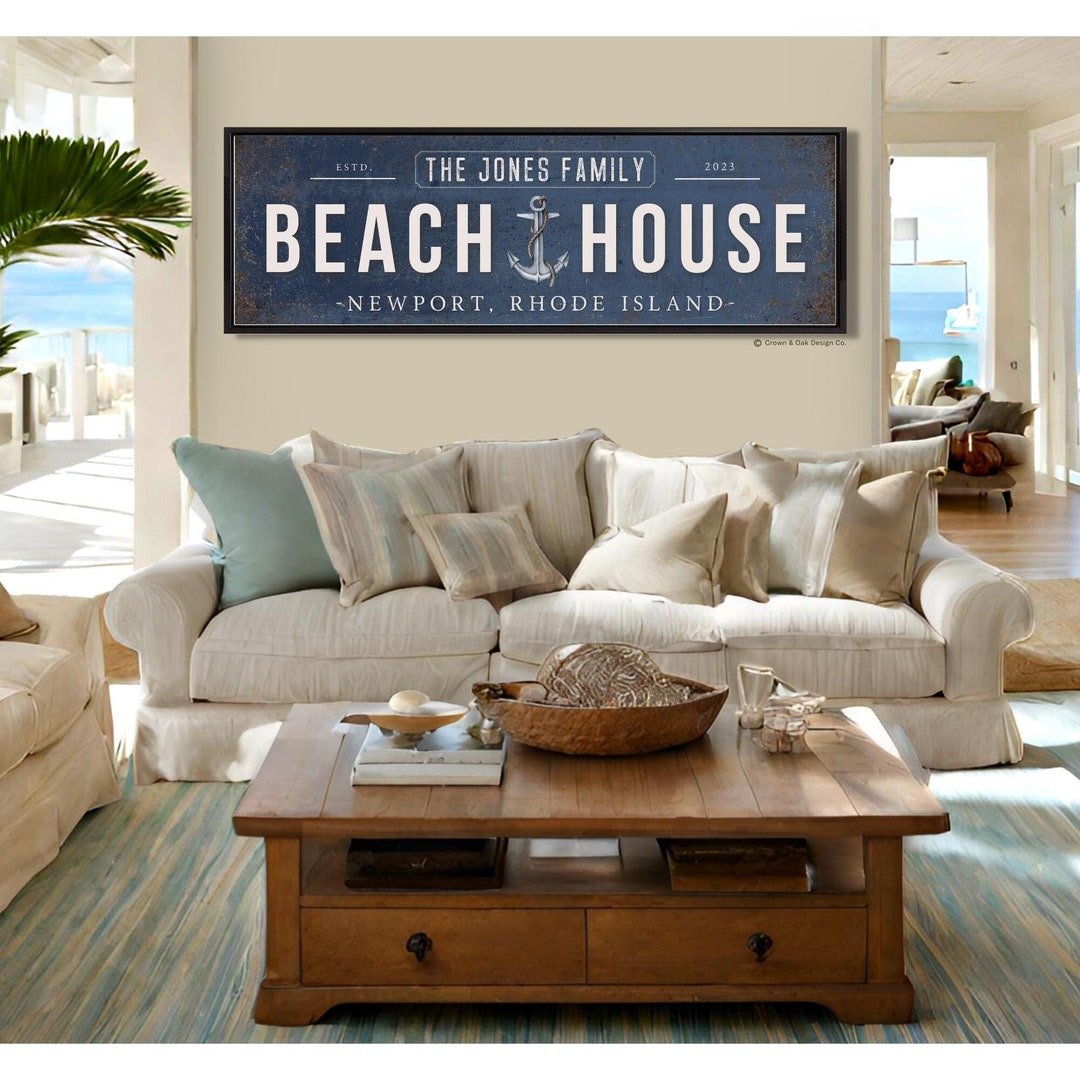 Beach House Sign Personalized Beach Home Signs Rustic Blue Cottage Wall ...