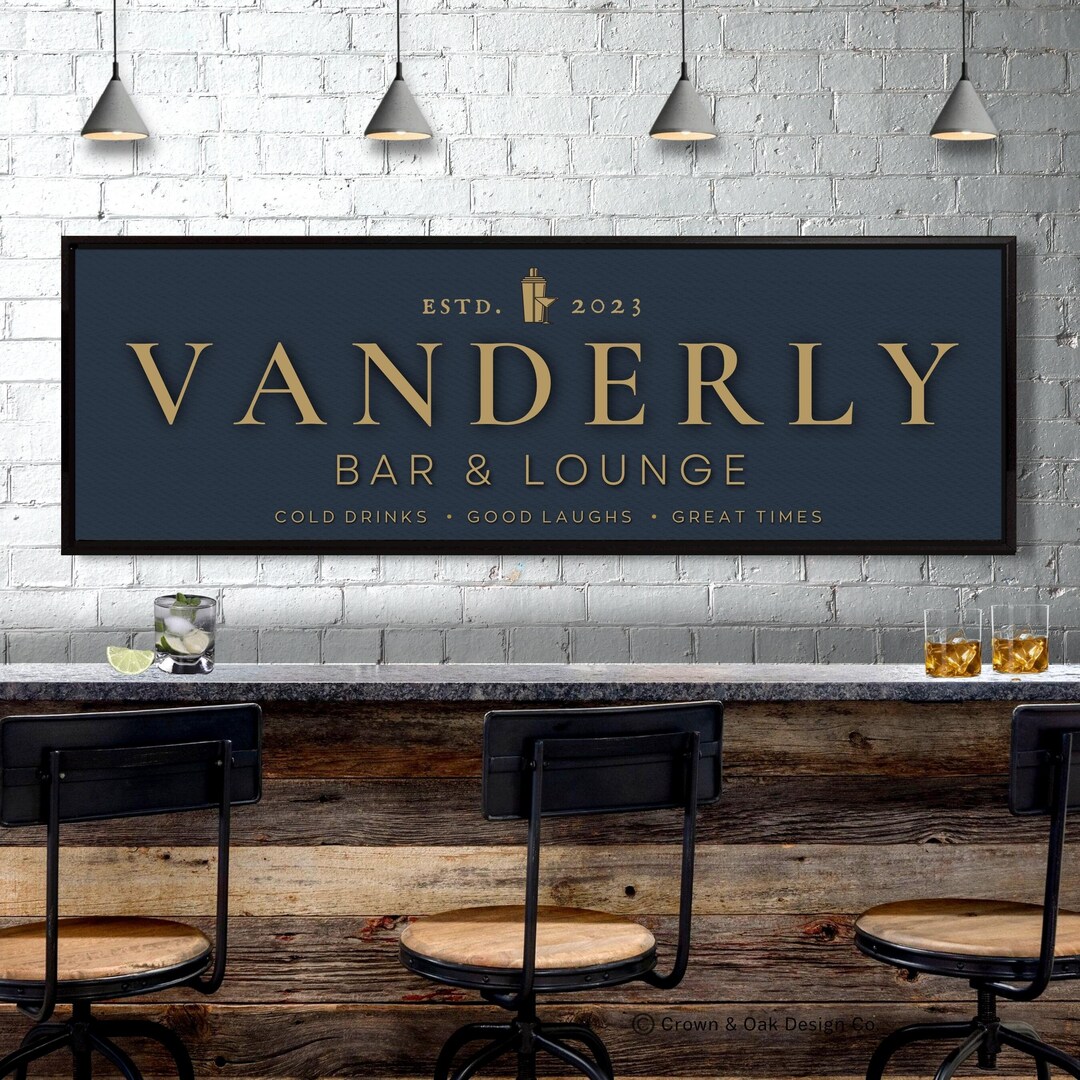 Personalized Home Bar Sign, Modern Lounge Wall Art, Basement Pub Print ...