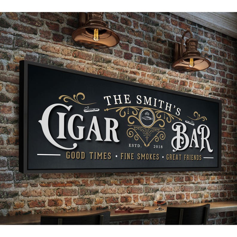 Cigar Bar Sign, Lounge Signs for Man Cave, Personalized Cigar Print ...