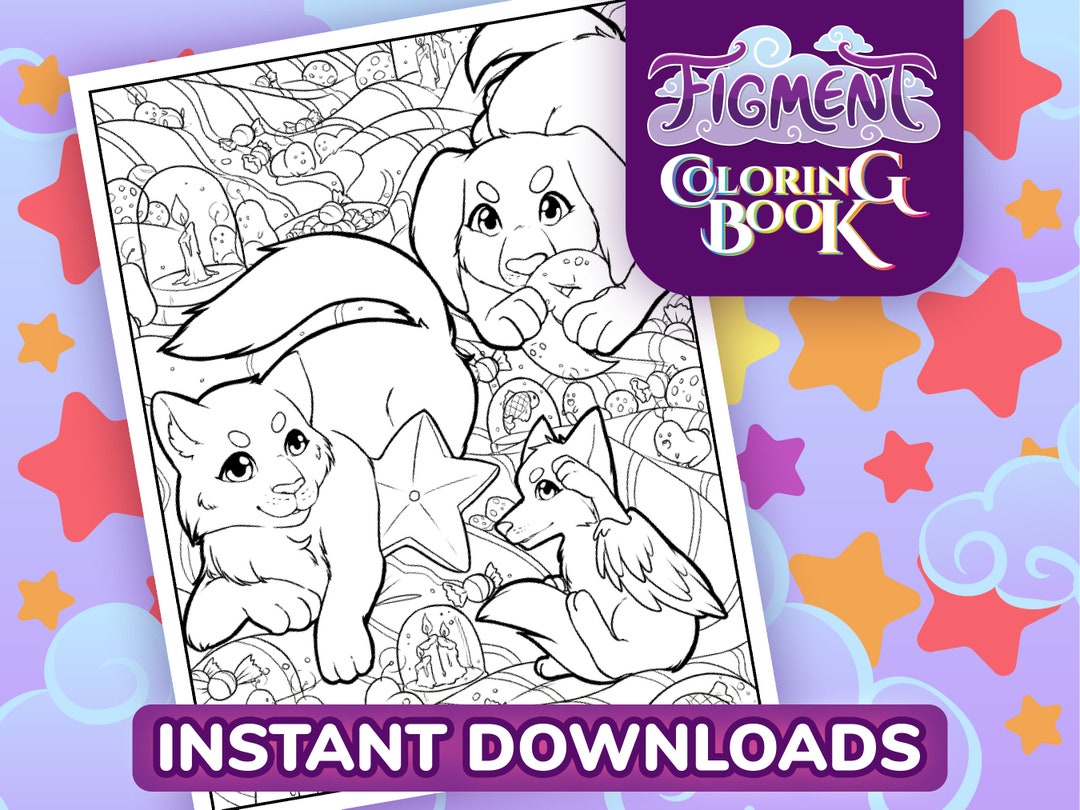 Cats and Dogs Coloring Book Page, Animal Friends Coloring Pages ...