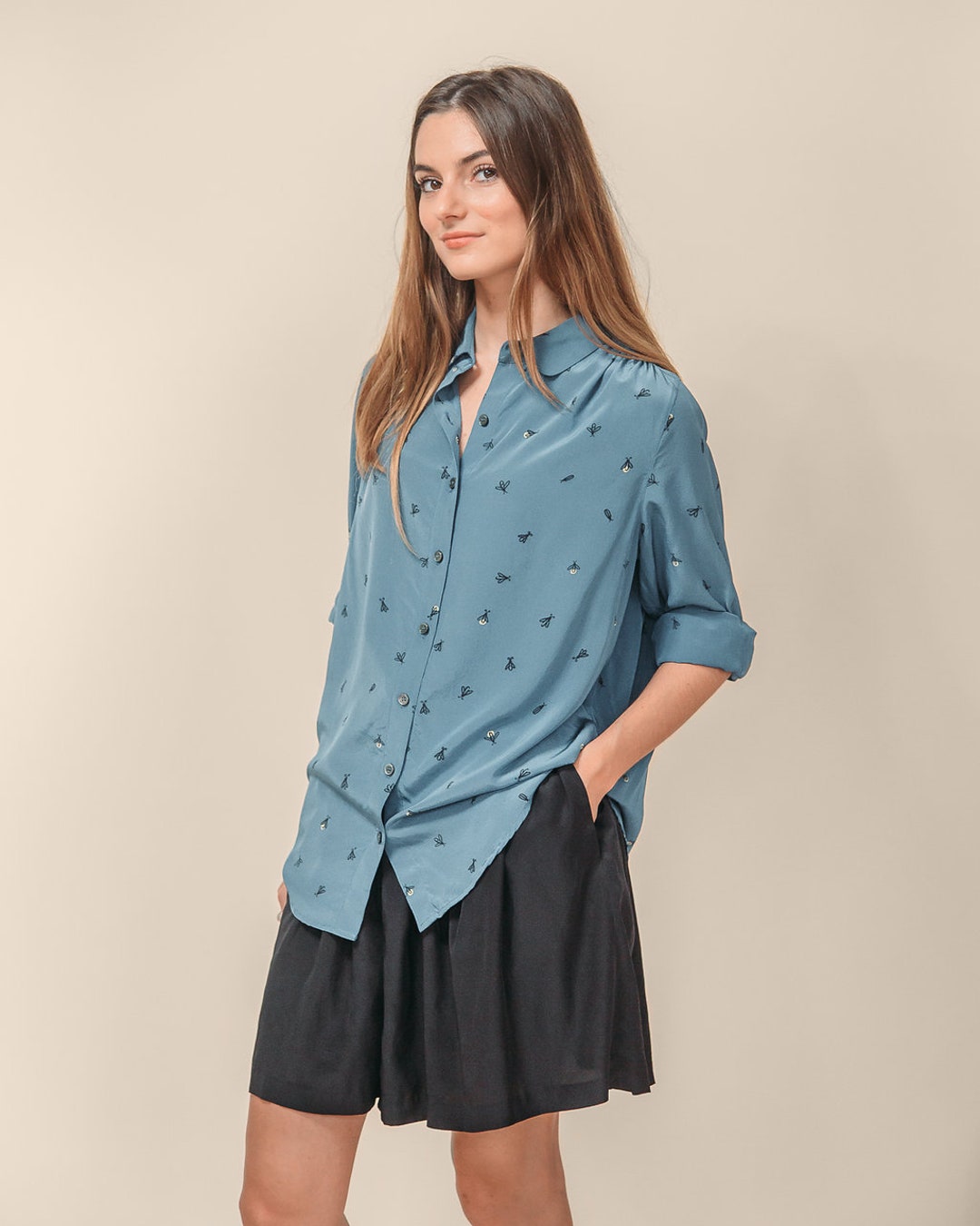 Firefly Silk Blouse - Silk Crepe De Chine - Peter Pan Collar - Etsy