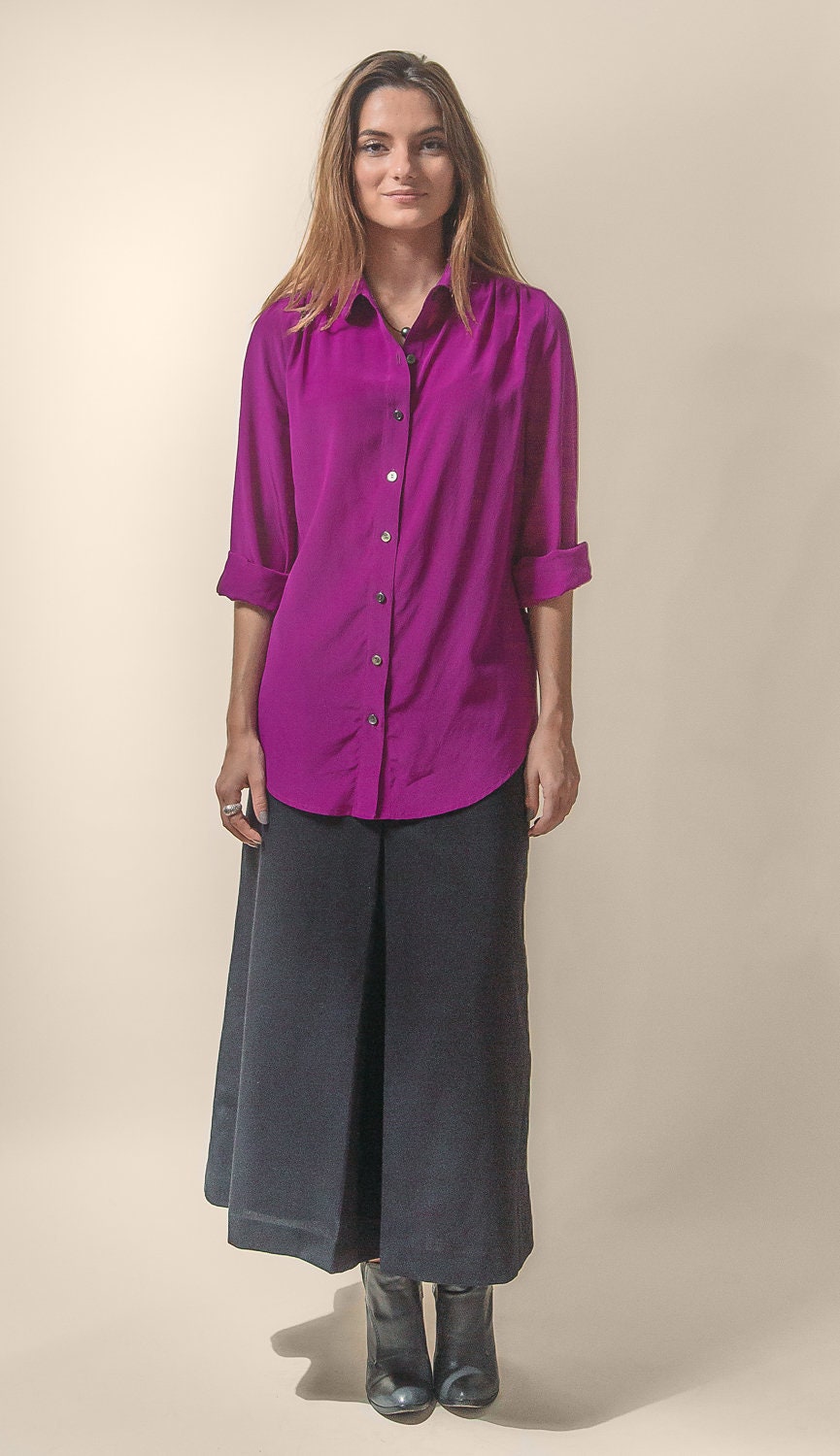 Fuchsia Silk Blouse Silk Crepe De Chine Peter Pan Collar - Etsy