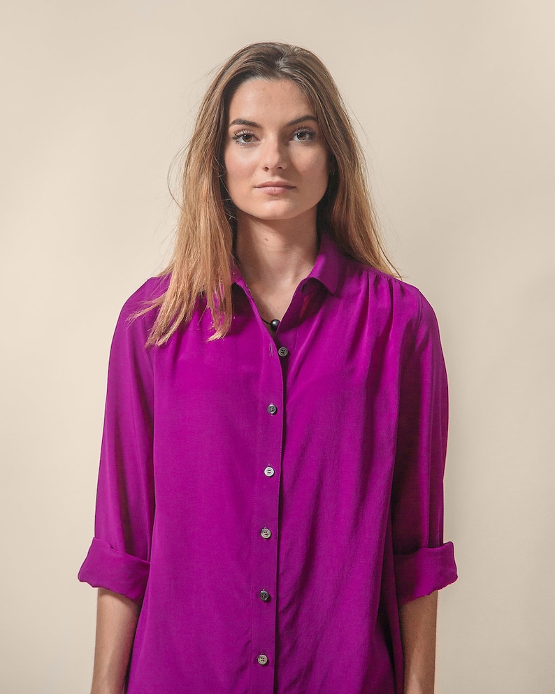 Fuchsia Silk Blouse Silk Crepe De Chine Peter Pan Collar - Etsy
