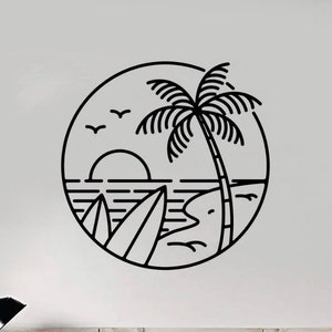 Surf Beach Circle Wall Decal Art Sticker Vinyl Home Decor Girls Boys ...