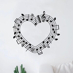 Music Notes Heart V2 Quote Wall Decal Art Sticker Vinyl Home Decor ...