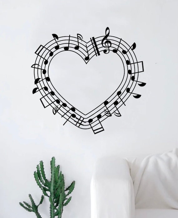 Music Notes Heart V2 Quote Wall Decal Art Sticker Vinyl Home | Etsy
