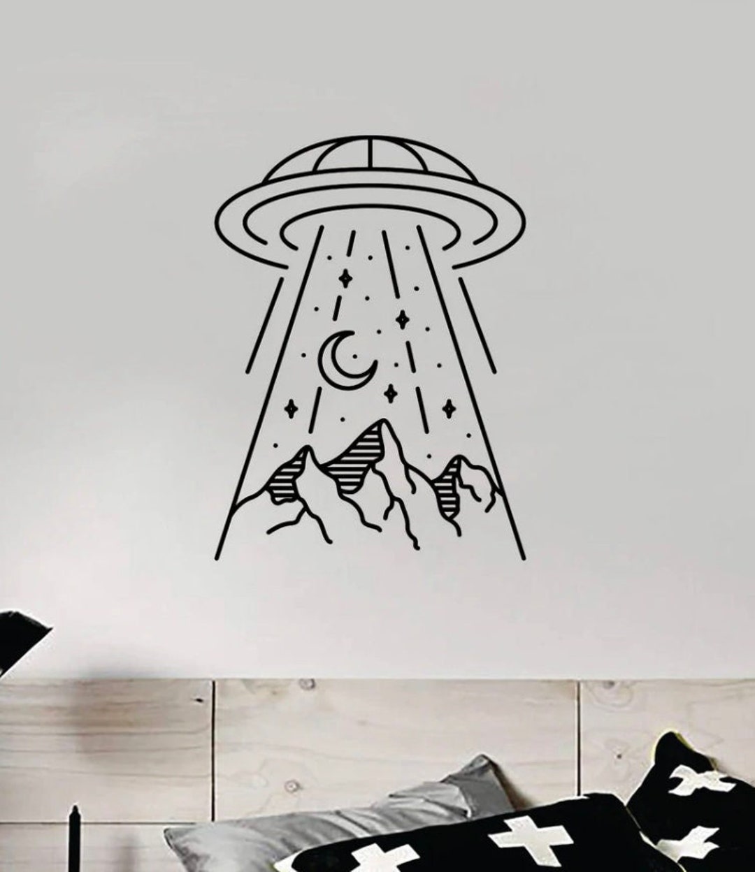 Alien Abduction UFO Mountains Wall Decal Art Sticker Vinyl Home Decor ...
