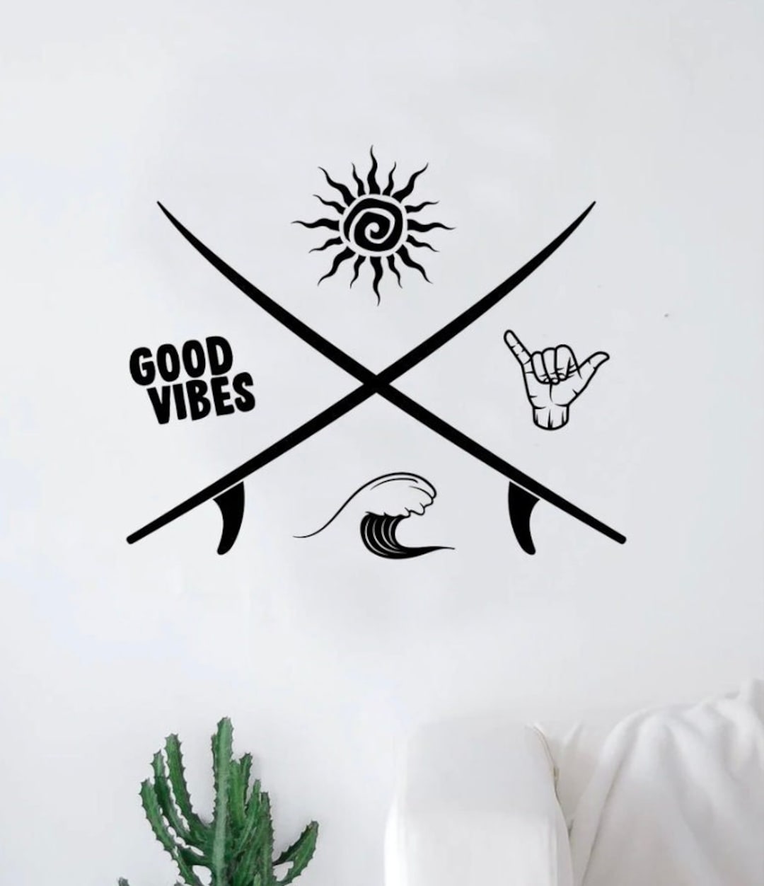 Surf Good Vibes Shaka Wall Decal Art Sticker Vinyl Home Decor Girls ...