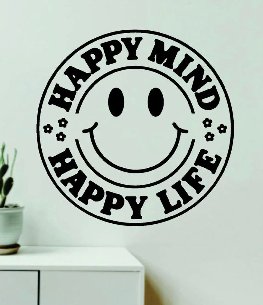 Happy Mind Life Smiley Face Wall Decal Art Sticker Vinyl Home Decor ...