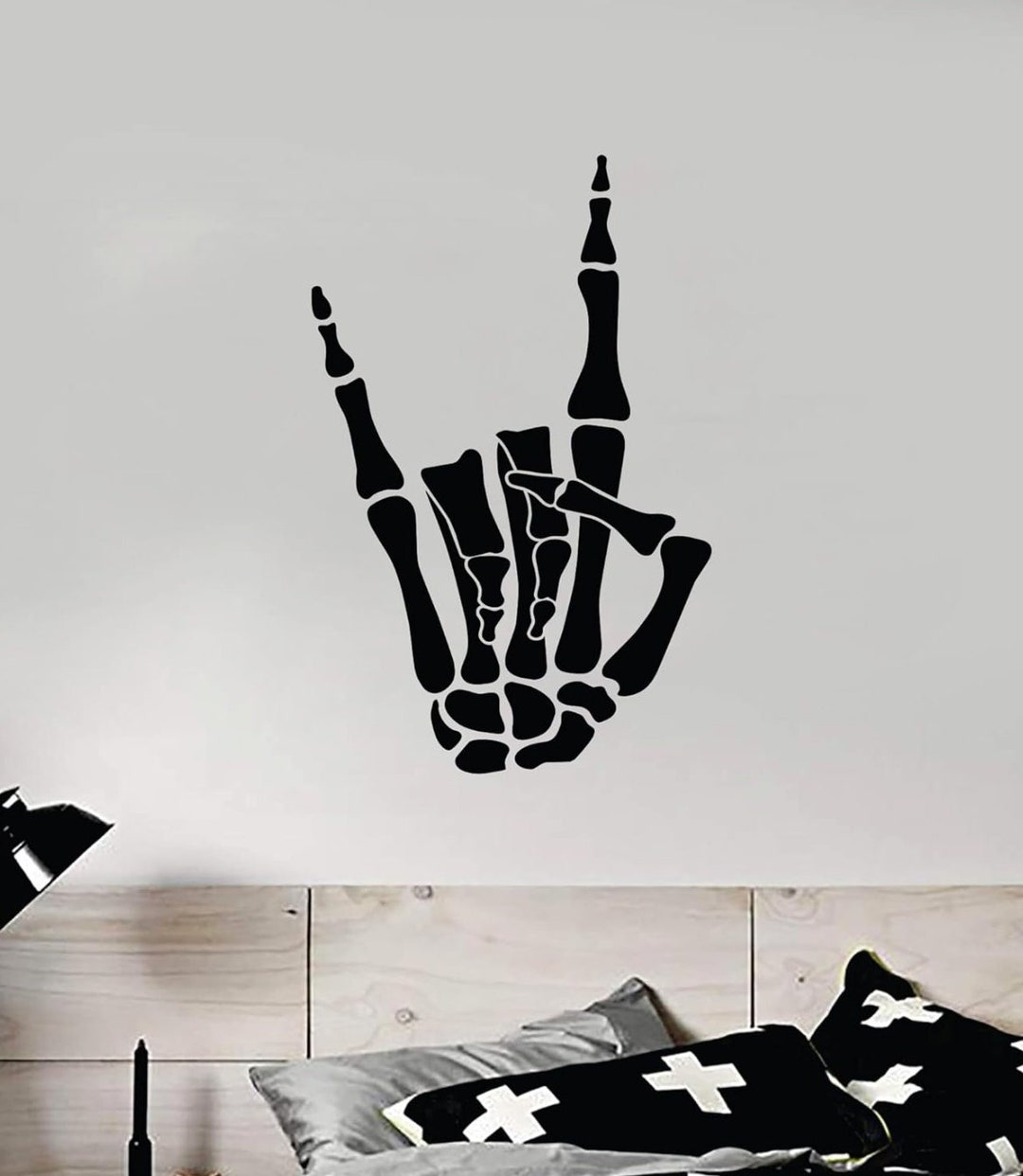 Rock on Skeleton Hand Wall Decal Sticker Home Decor Quote Vinyl Music ...