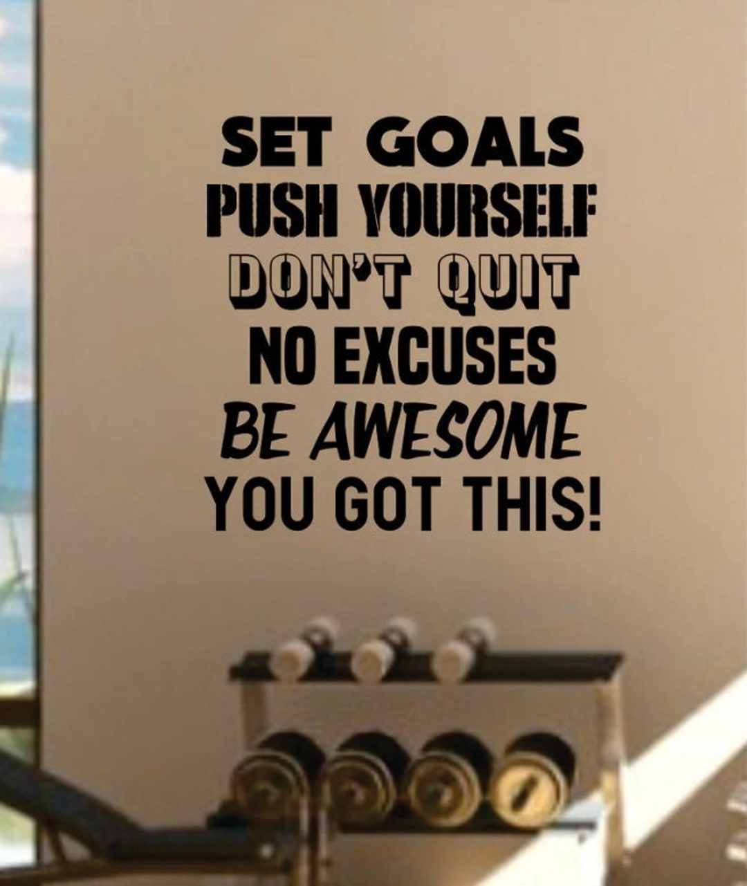 Set Goals Gym Quote Wall Decal Art Sticker Vinyl Home Decor Girls Boys ...