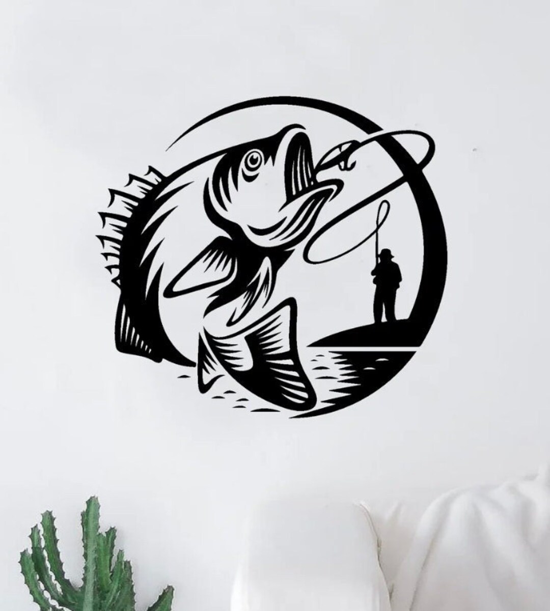 Fish Fishing V2 Wall Decal Art Sticker Vinyl Home Decor Girls Boys Dad ...