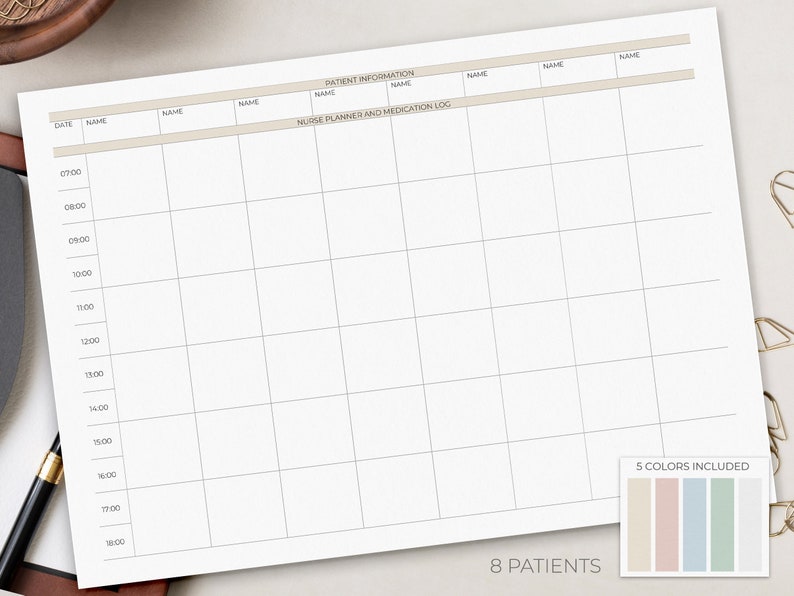 Nurse Medication Sheet - 8 Patients | Nursing Shift Planner ...