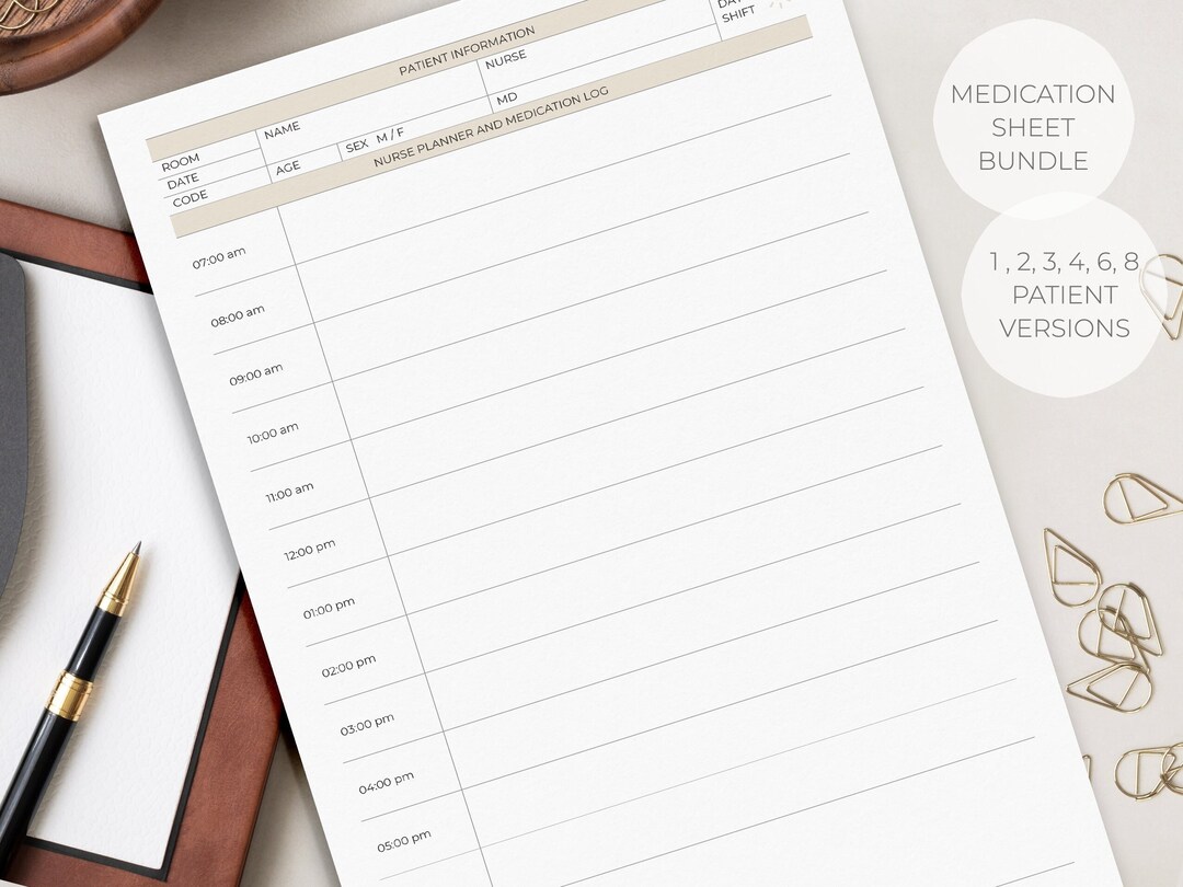 Nurse Medication Sheet Bundle - 1, 2, 3, 4, 6, and 8 Patients | Nursing ...