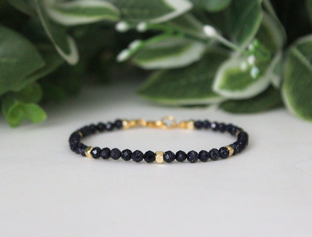 Natural Blue Sandstone Beaded Bracelet Simple Dainty - Etsy