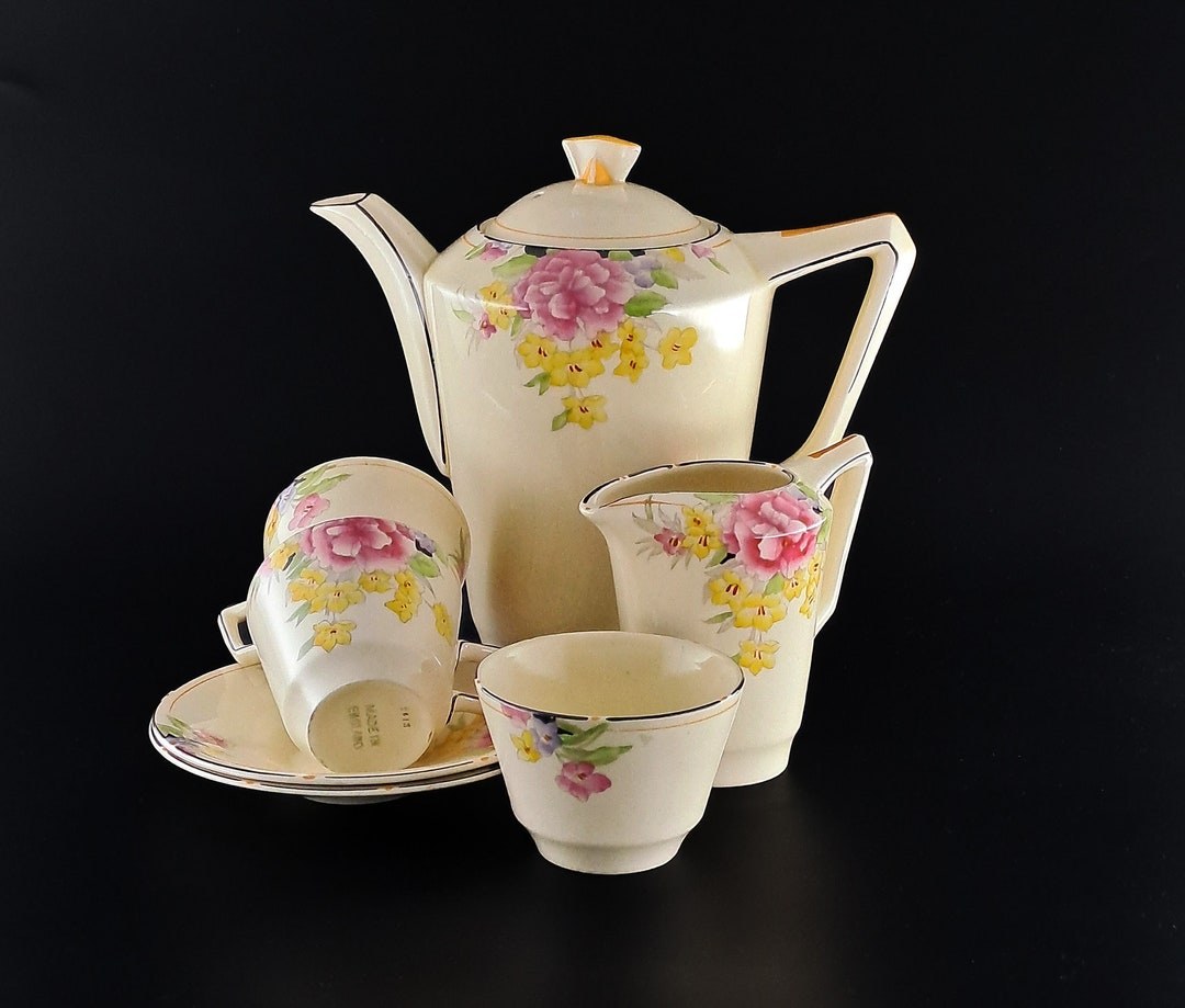 Crown Ducal Hand Painted Coffee Set for 2 Bouquet Pattern Number 5413 ...