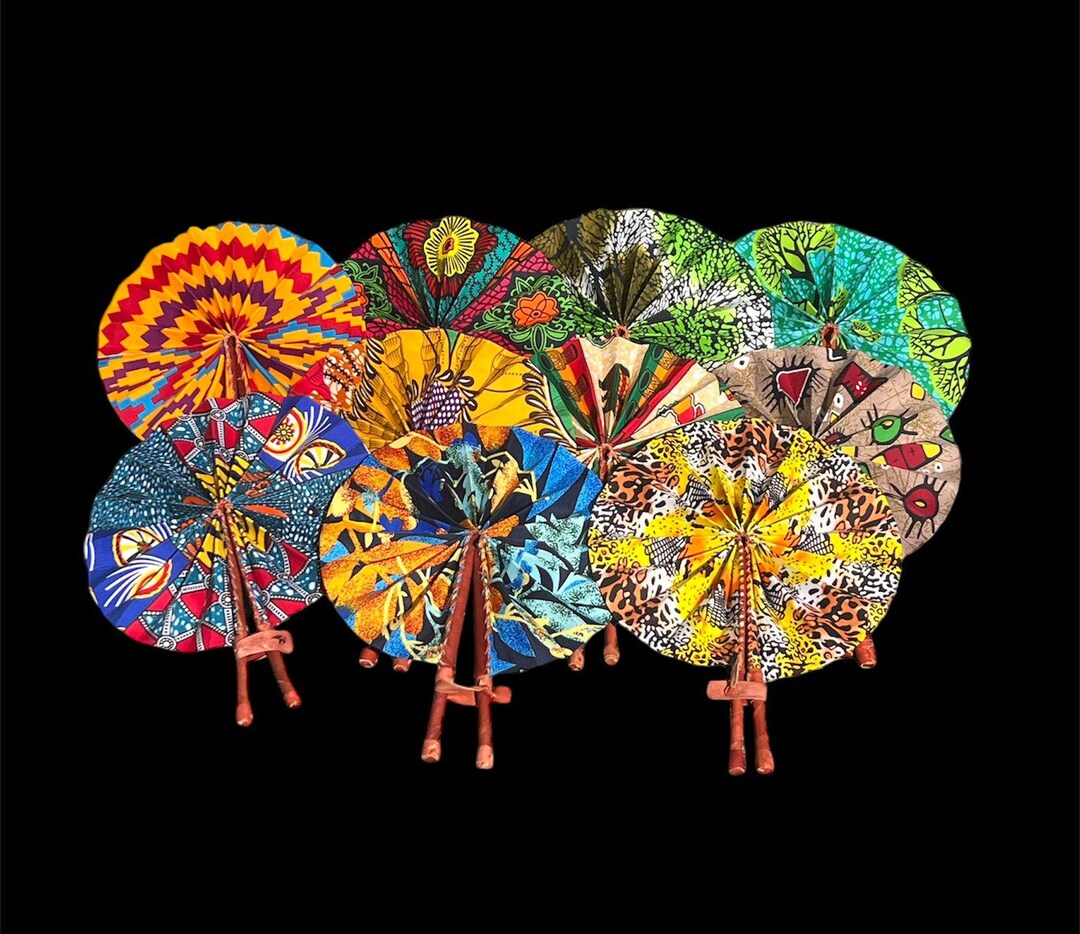 African Print Hand Fans: Assorted Colors, Ghana Made (10 Pcs) - Etsy