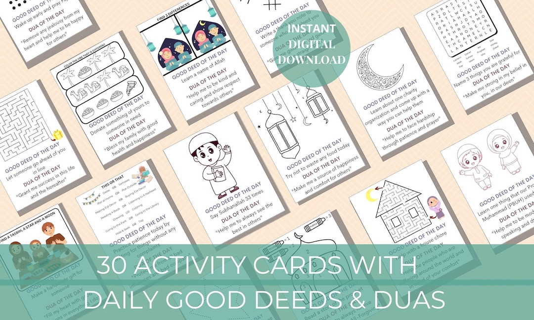 Ramadan Kids Activity Good Deed & Dua Cards Printable Digital Download ...