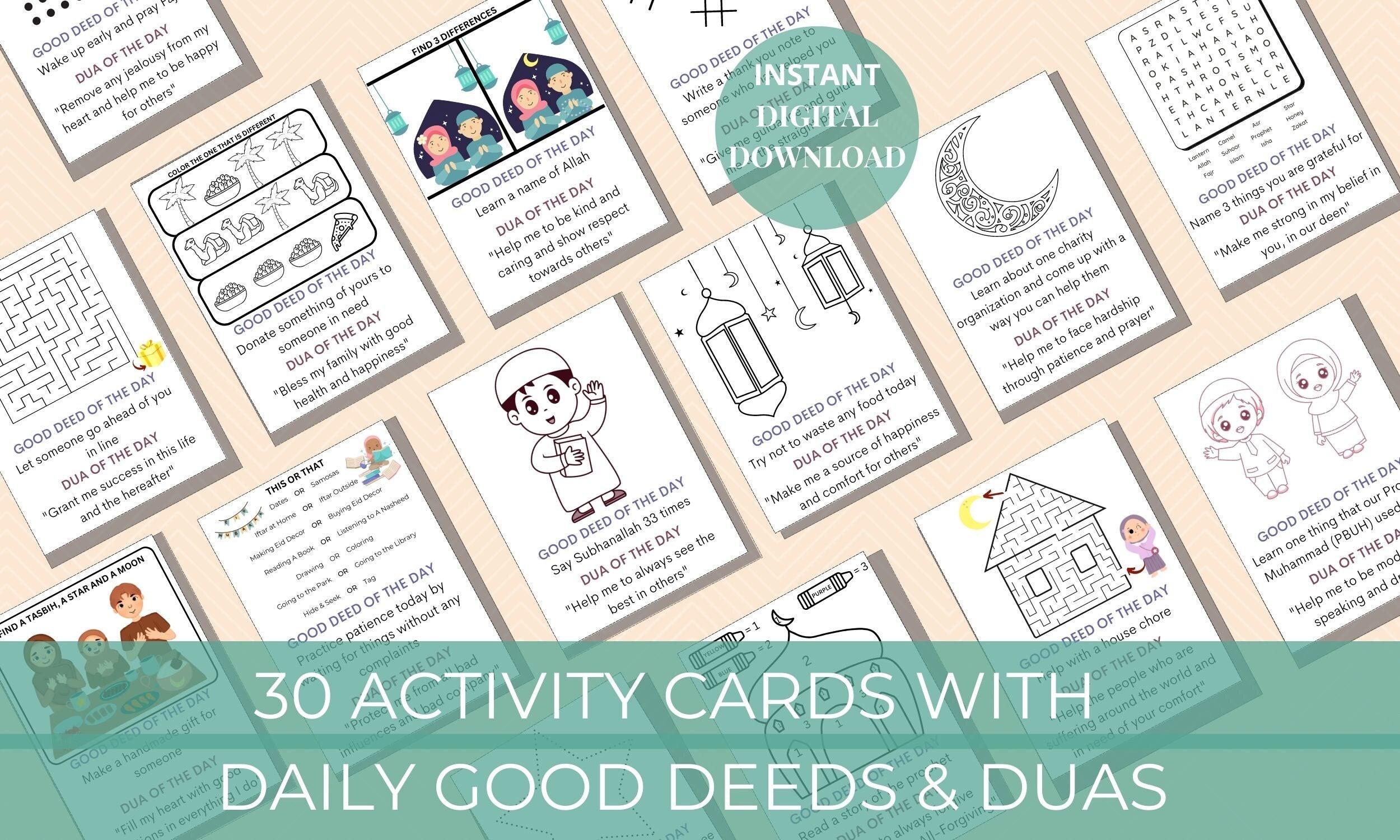 Ramadan Kids Activity Good Deed & Dua Cards Printable Digital Download ...
