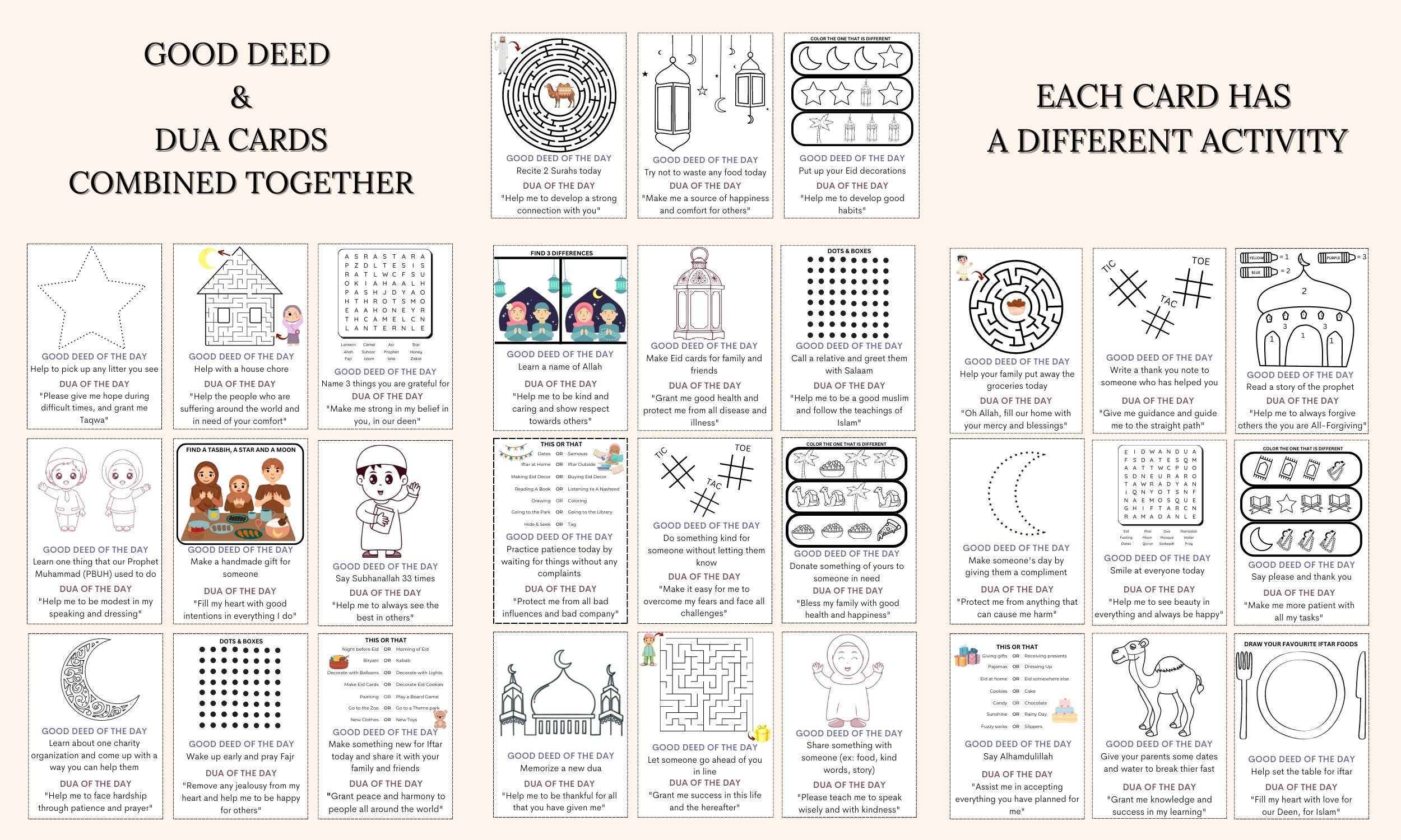 Ramadan Kids Activity Good Deed & Dua Cards Printable Digital Download ...