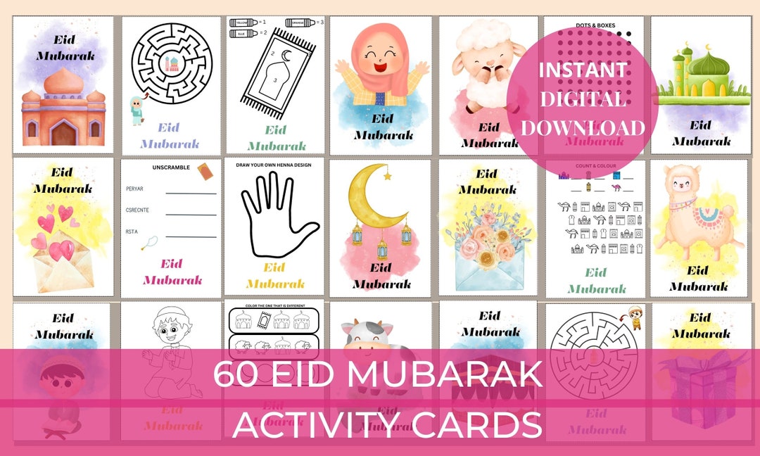 Eid Mubarak Kids Activity Cards Printable Digital Download | Eid Kids ...