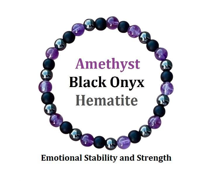 Spiritual Protection Gemstone Set Amethyst Black Onyx Hematite Bracelet ...