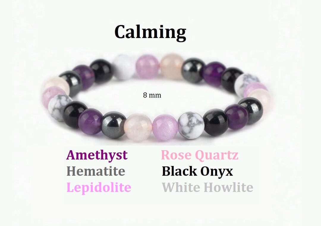 Calming Bracelet Peaceful Energy | Amethyst Black Onyx Rose Quartz ...