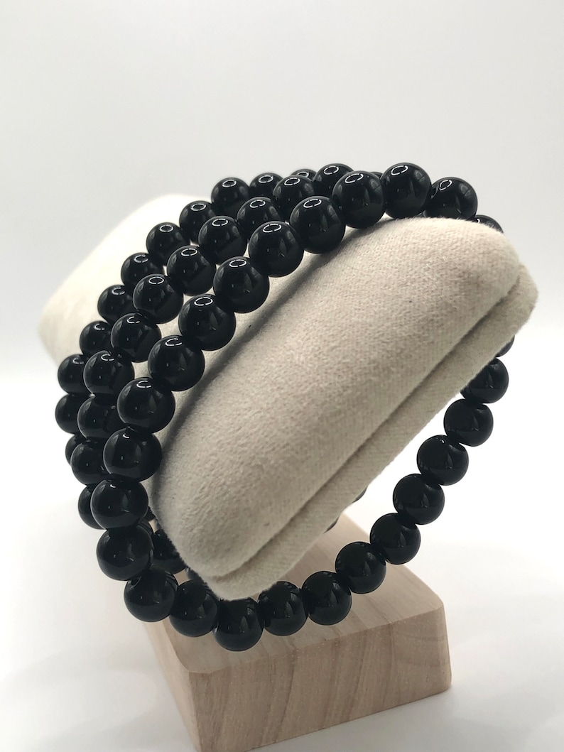 Black Onyx Bead Bracelet Protection Crystals Onyx Gemstone Bracelet ...