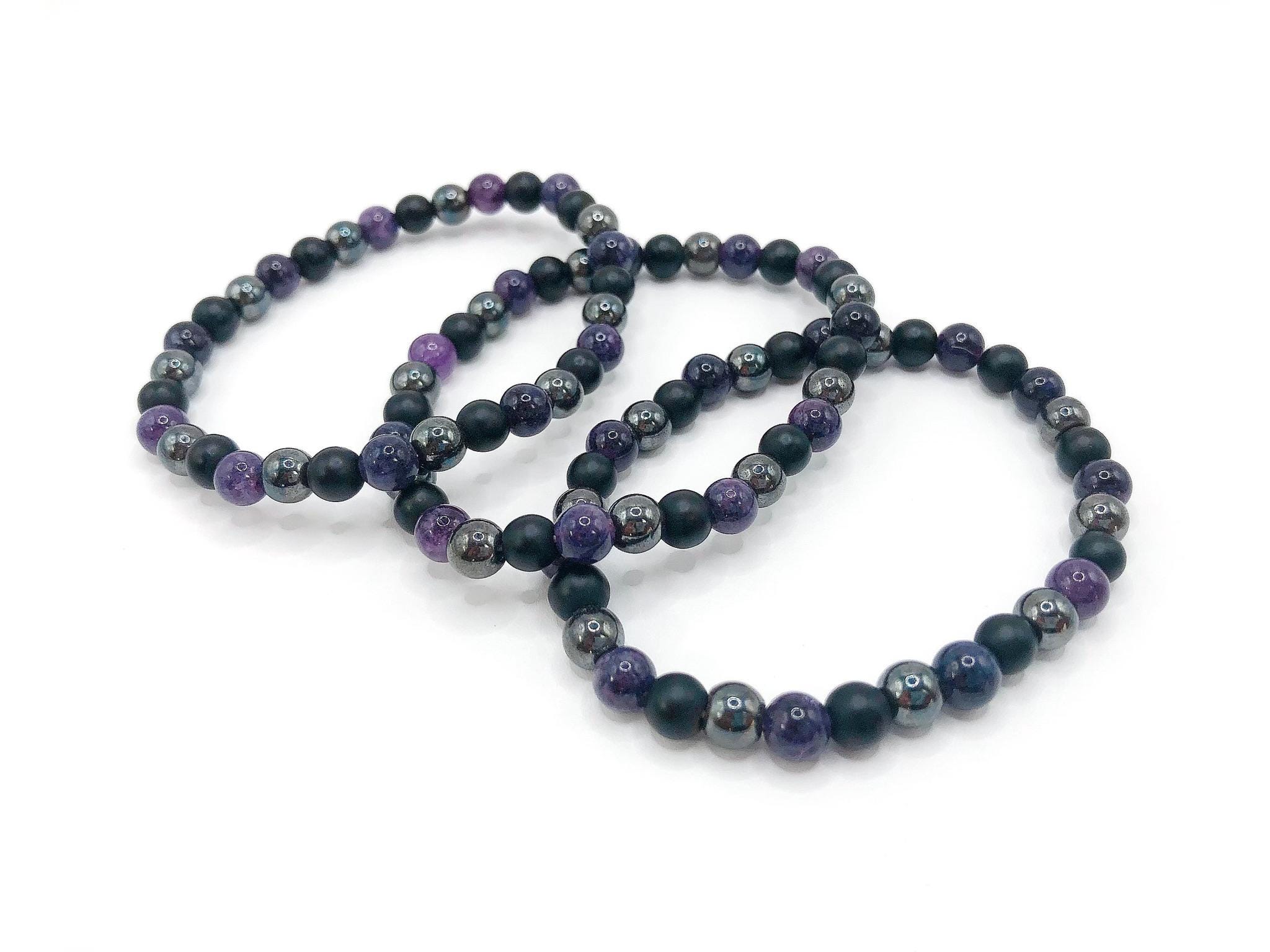 Spiritual Protection Gemstone Set Amethyst Black Onyx Hematite Bracelet ...