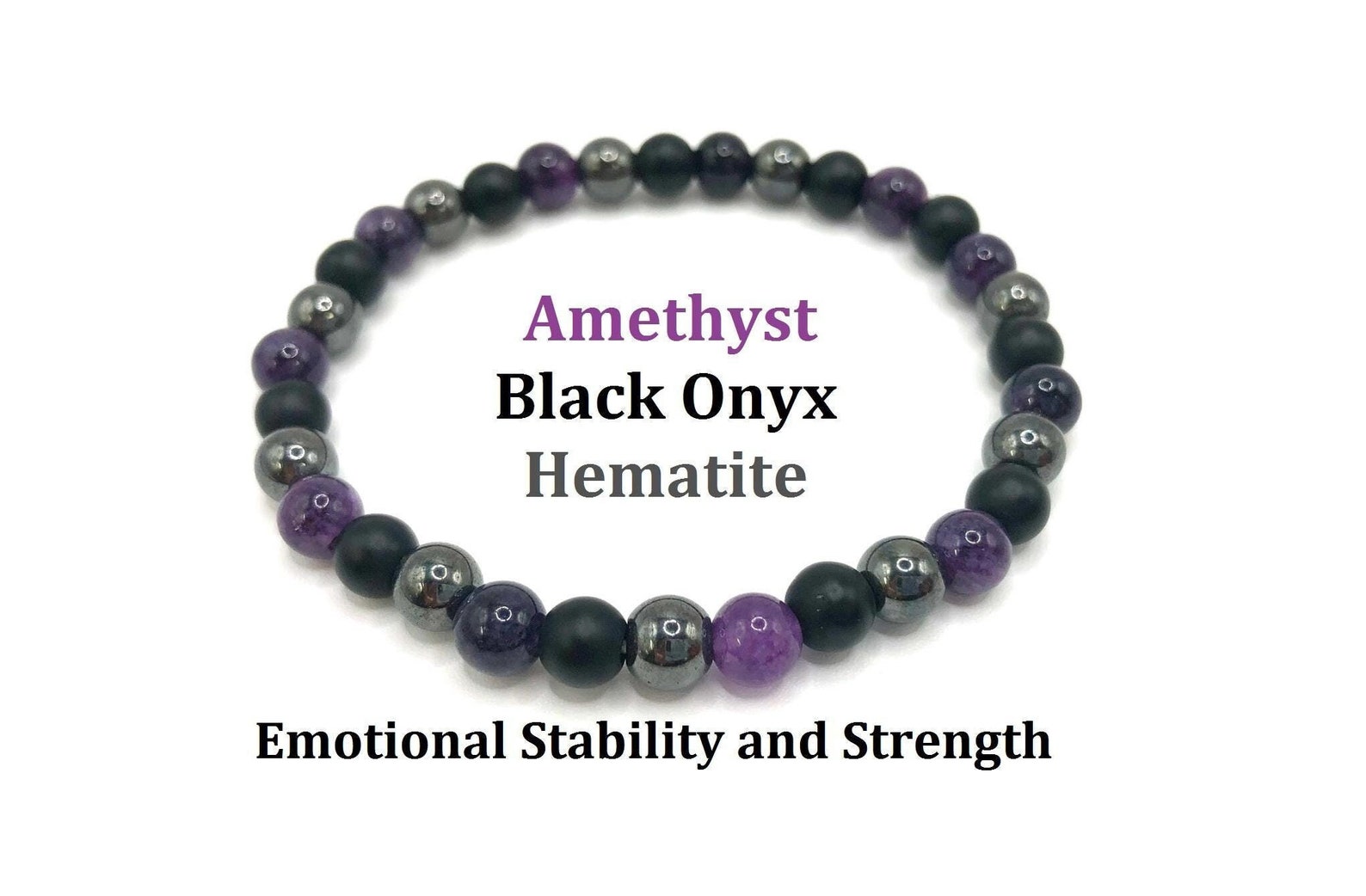 Spiritual Protection Gemstone Set Amethyst Black Onyx Hematite Bracelet ...
