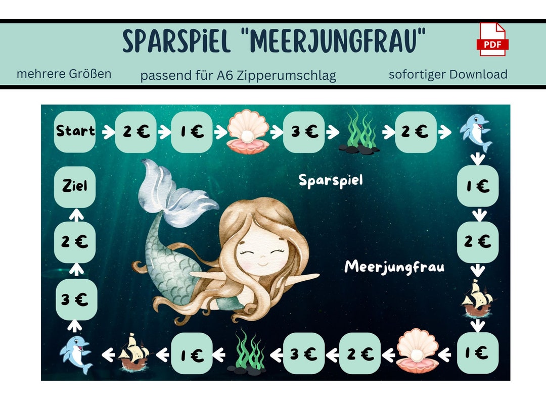 Sparspiel Challenge MEERJUNGFRAU passend für Umschläge Cash Binders ...