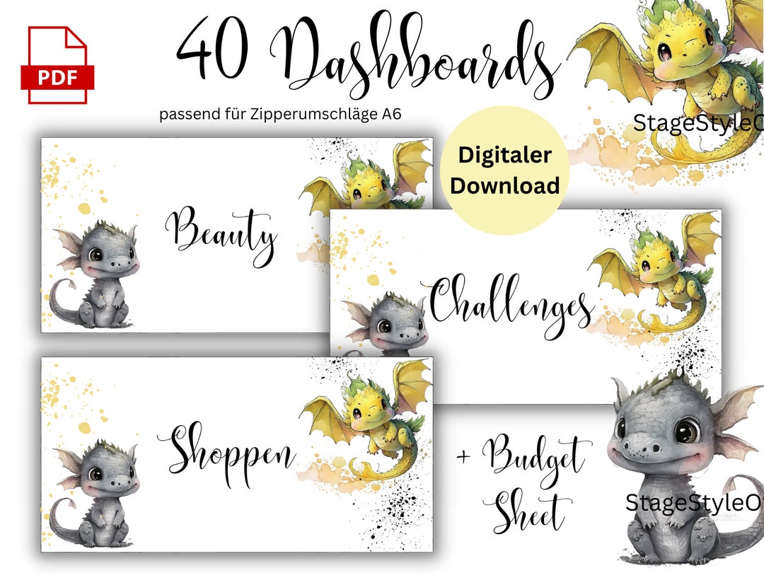 40 Dragon Cover Sheets + 1 Budget Tracker | A6 Envelopes | Savings ...