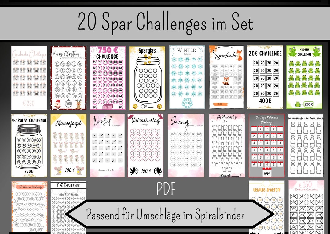 20 Spar Challenges Teil 3 passend für Umschläge des Cash Binders ...