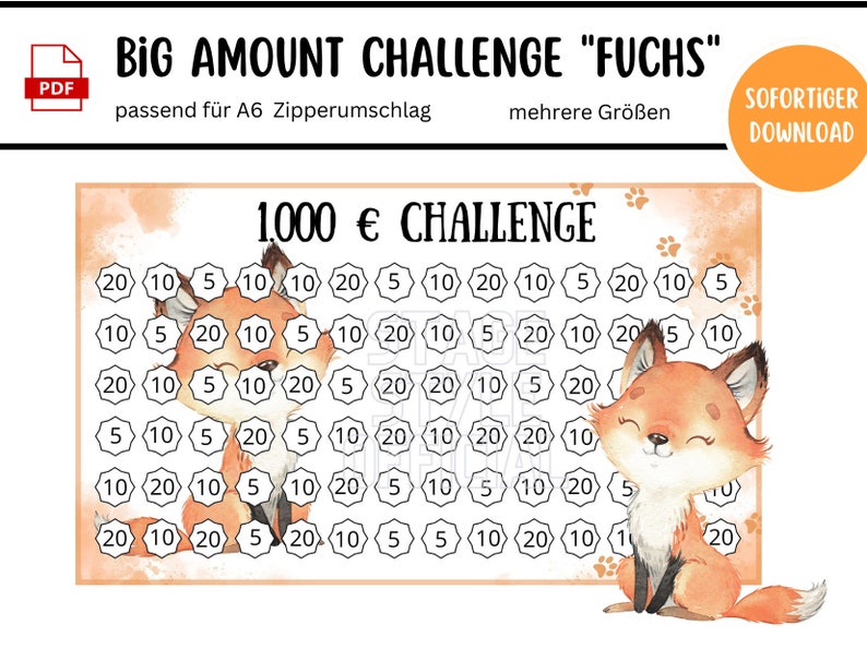 Sparchallenges Set "big Fuchs" German in a Set Suitable for A6 and A5 ...
