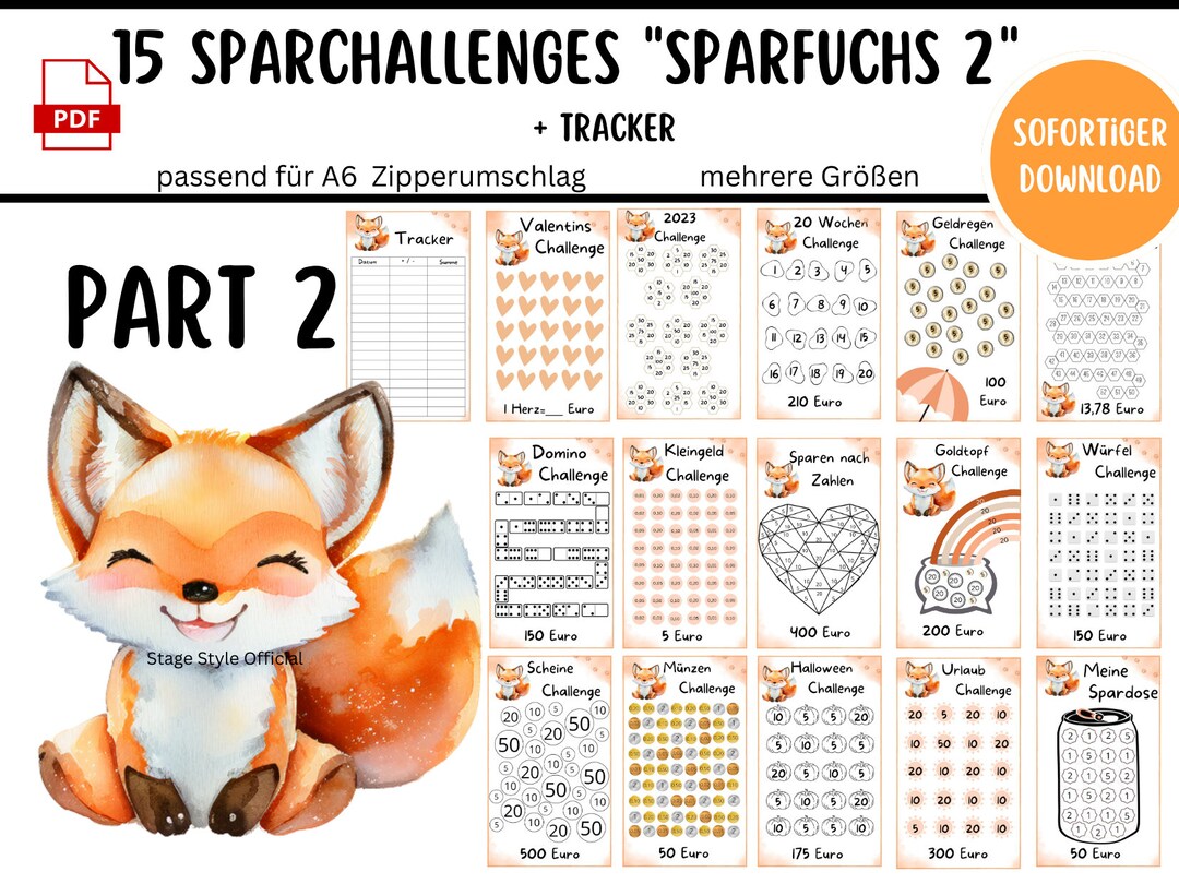 Sparfuchs Savings Challenge Set PDF Part 2 Suitable for A6 Envelopes in ...