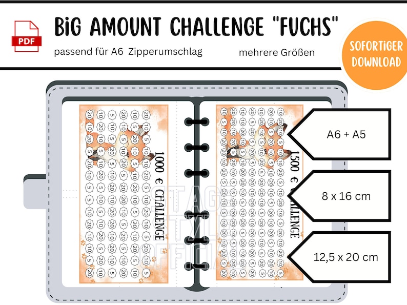 Sparchallenges Set "big Fuchs" German in a Set Suitable for A6 and A5 ...