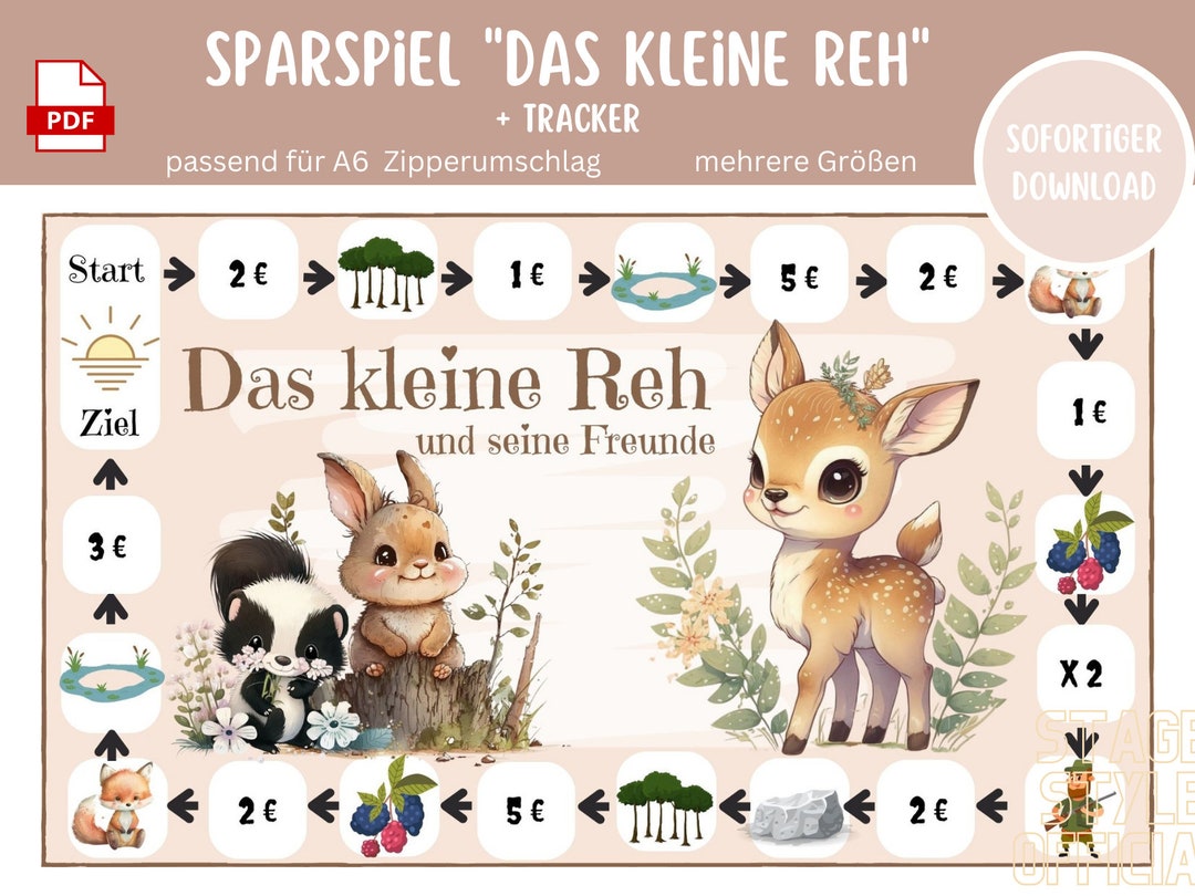 Sparspiel Budget Binder Das kleine Reh Bambi Sparchallenge Umschläge ...