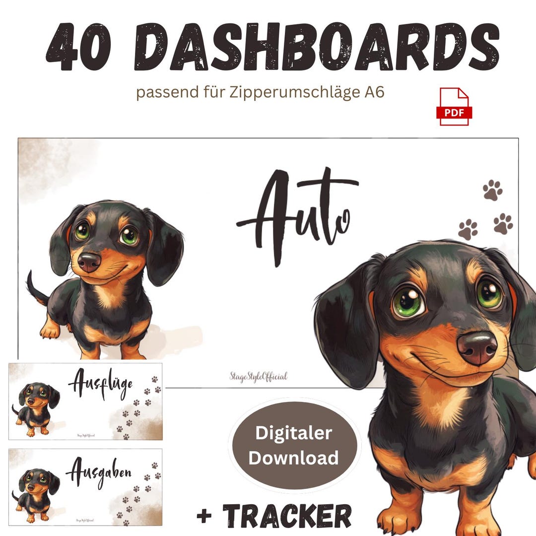 Dachshund Budgeting Dashboards 40 Cover Pages Dog A6 Envelopes Envelope ...