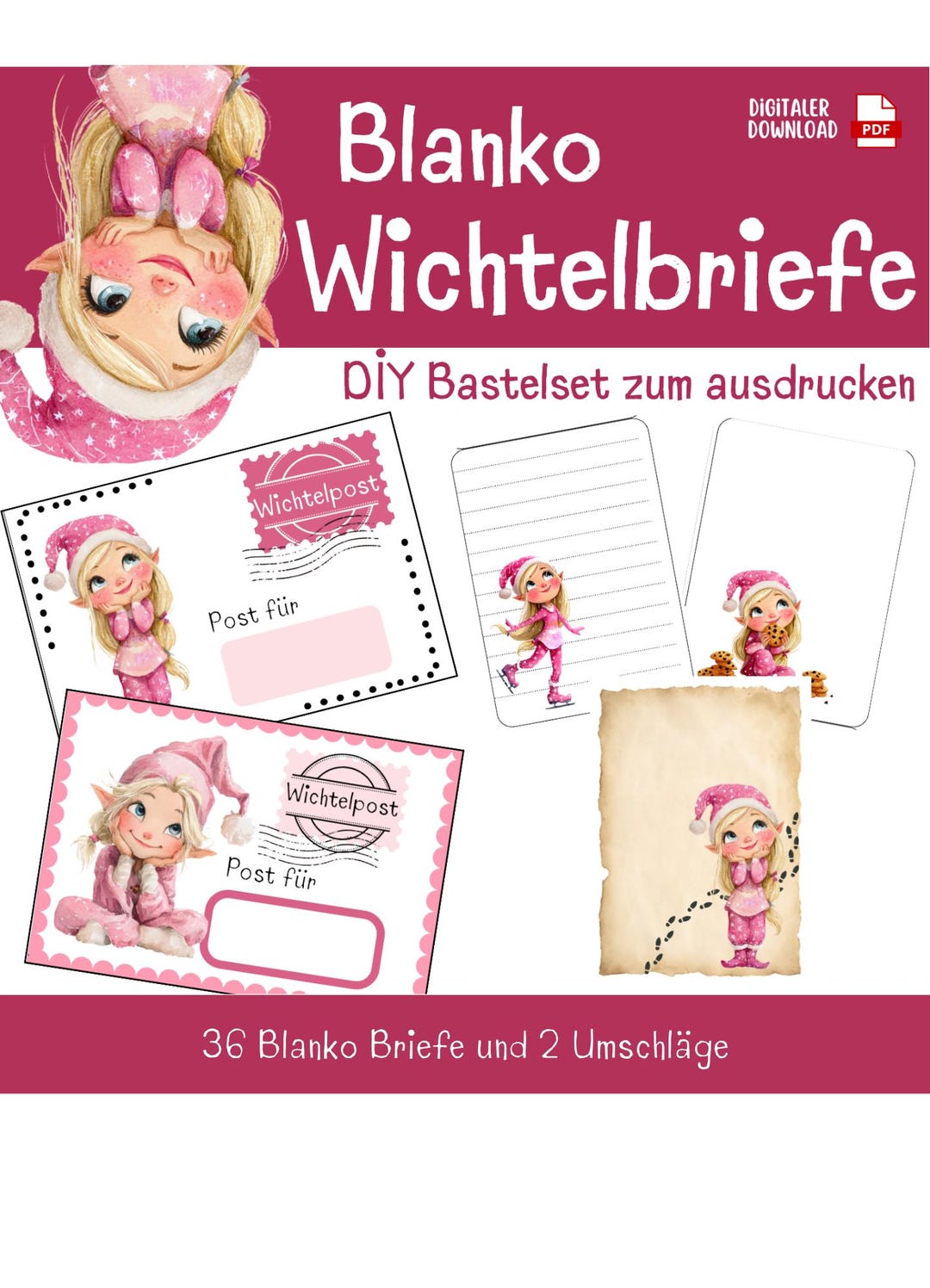 Printable Secret Santa Letter PDF DIY Set Secret Santa Accessories for ...