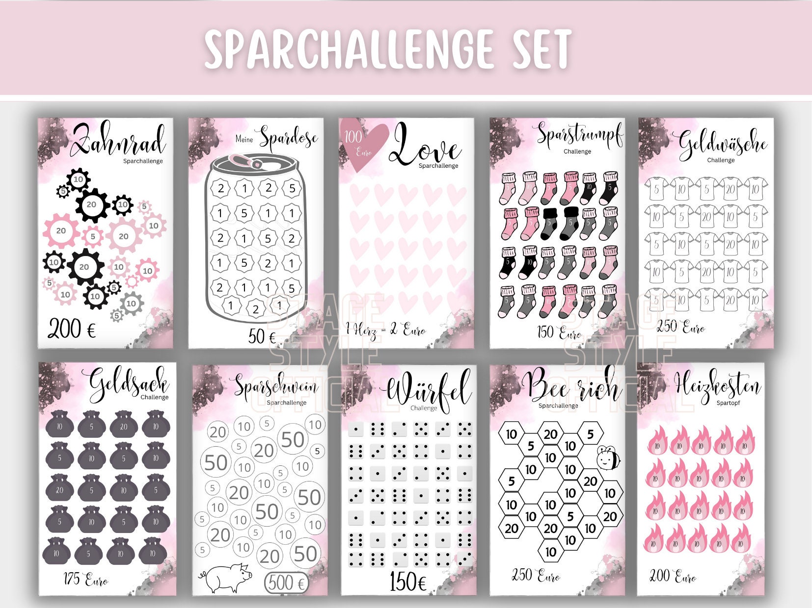 62 Sparchallenge Set inkl. Tracker rosa Schwarz pink Design - Etsy ...